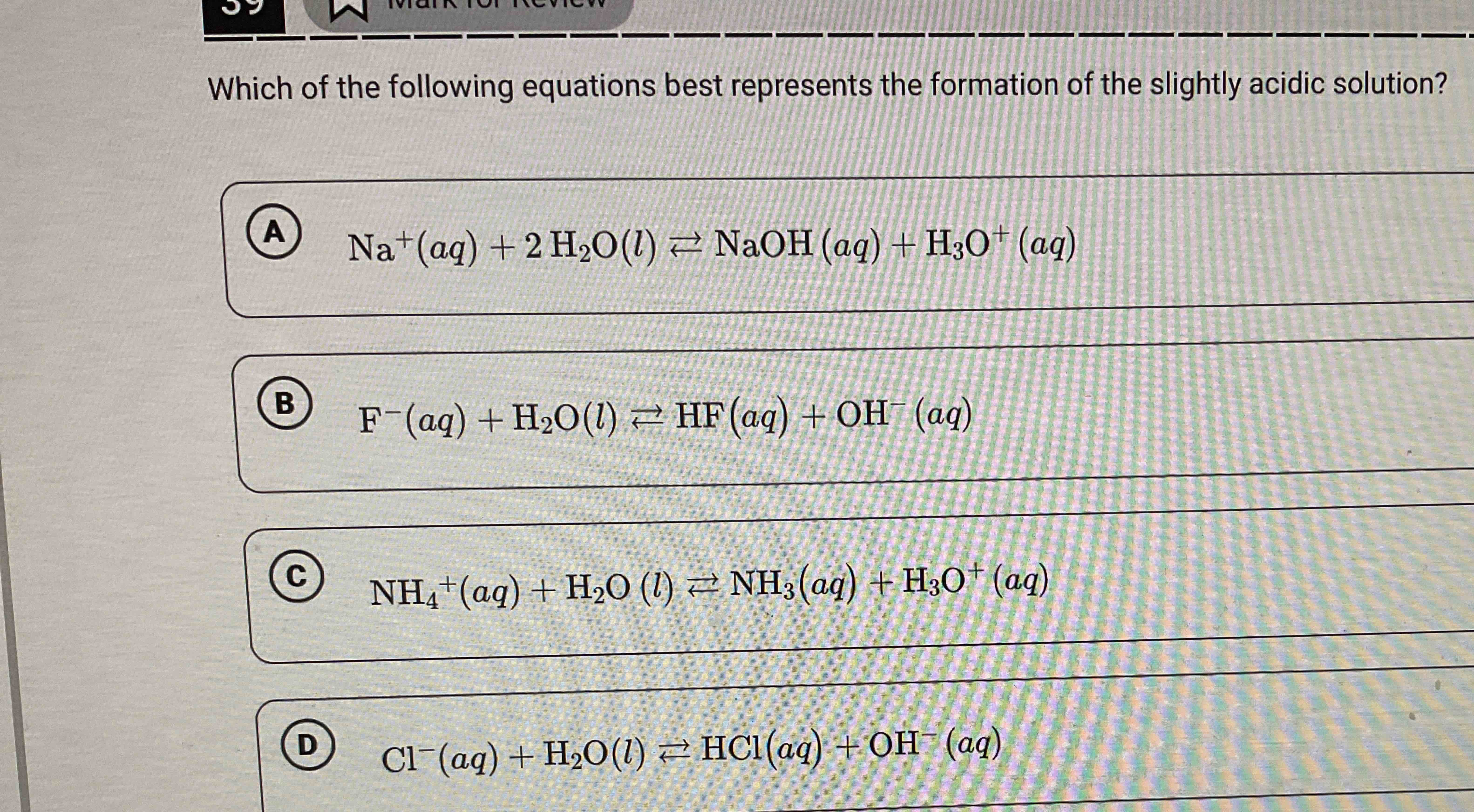 Solved Which of the following equations best represents the | Chegg.com