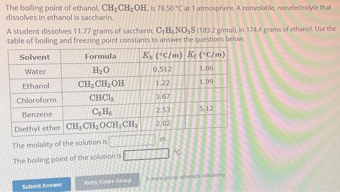 Solved The boiling point of ethanol, CH3CH2OH, is 78.50∘C at | Chegg.com