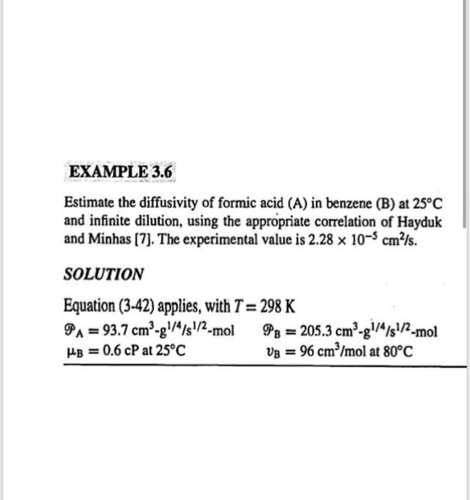Solved EXAMPLE 3.6 Estimate the diffusivity of formic acid | Chegg.com