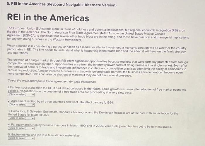 Solved 5. REI in the Americas (Keyboard Navigable Alternate | Chegg.com