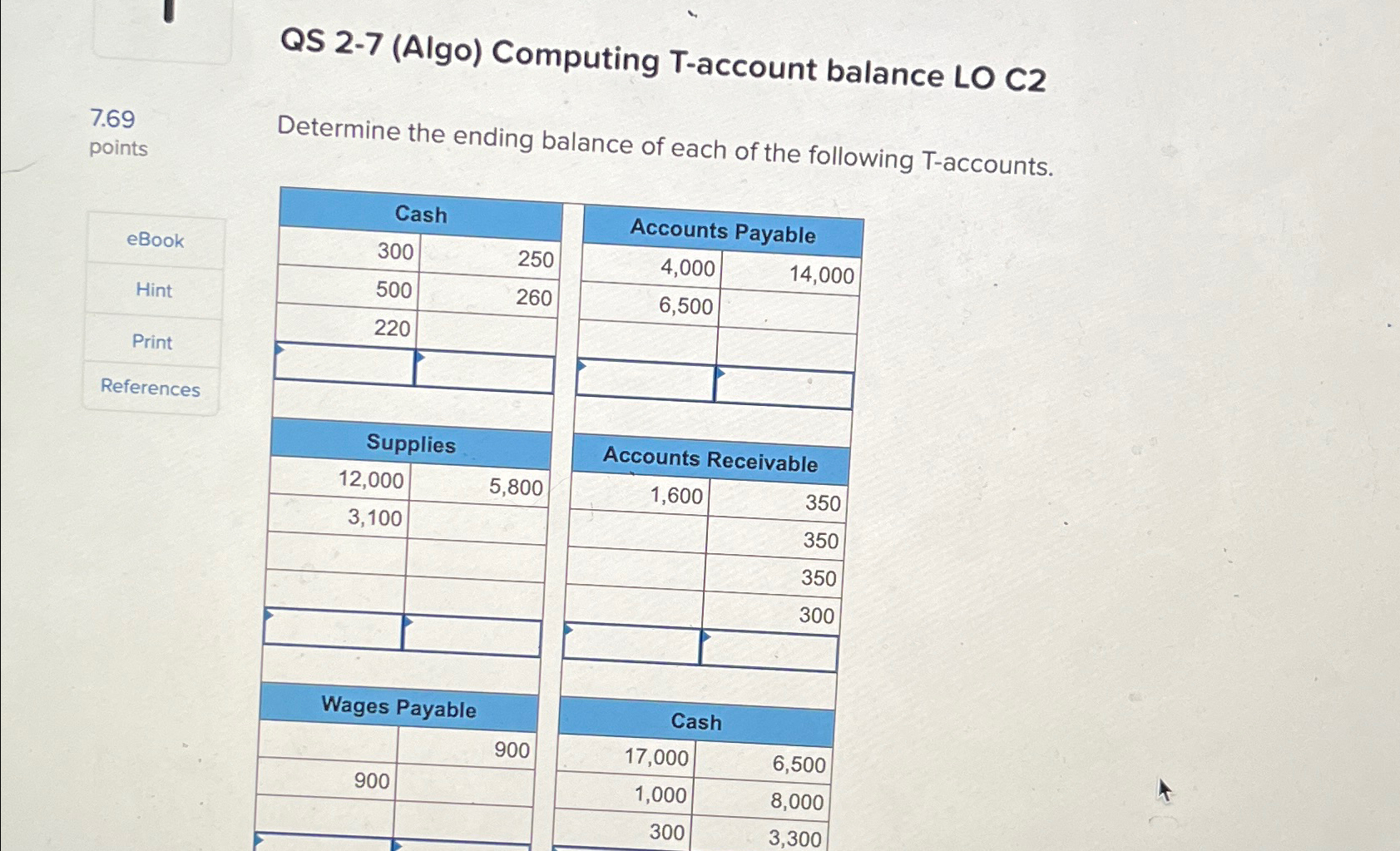 Solved QS 2-7 (Algo) ﻿Computing T-account balance LO C27.69 | Chegg.com
