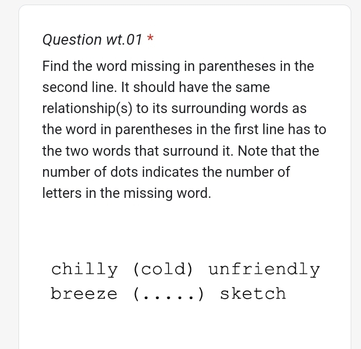 Question wt. 01 *Find the word missing in parentheses | Chegg.com