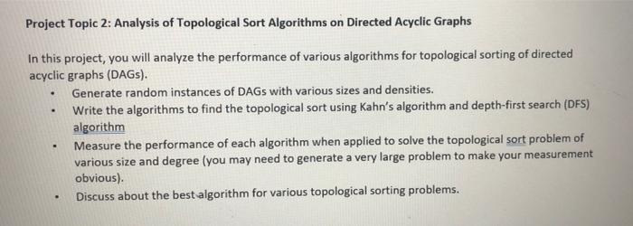 Solved Project Topic 2: Analysis of Topological Sort | Chegg.com