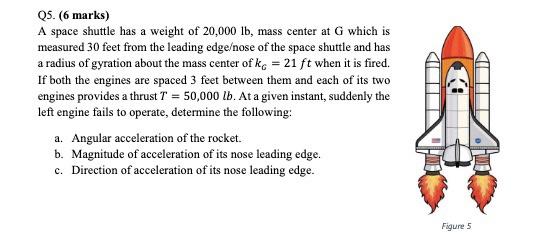 Solved Q5. (6 marks) A space shuttle has a weight of | Chegg.com
