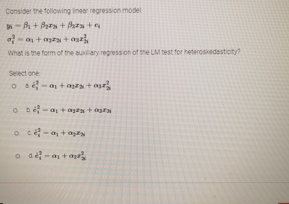 Solved Consider the following linear regression model: Yi | Chegg.com