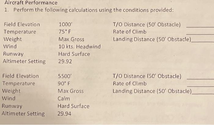 Aircraft Performance 1. Perform the following | Chegg.com