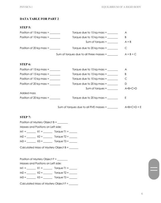 PHYSICS-1 DATA TABLE FOR PART 2 STEP 5: Position of | Chegg.com