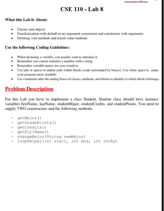 Solved Arizona State University CSE 110 - Lab 8 What this | Chegg.com
