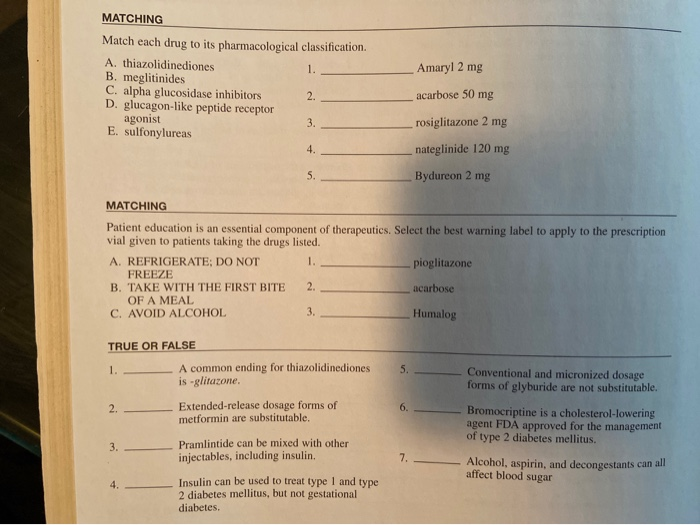 Solved MATCHING Match each drug to its pharmacological | Chegg.com