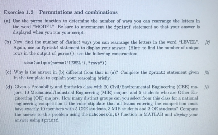 Exercise 1.3 Permutations and combinations (a) Use | Chegg.com