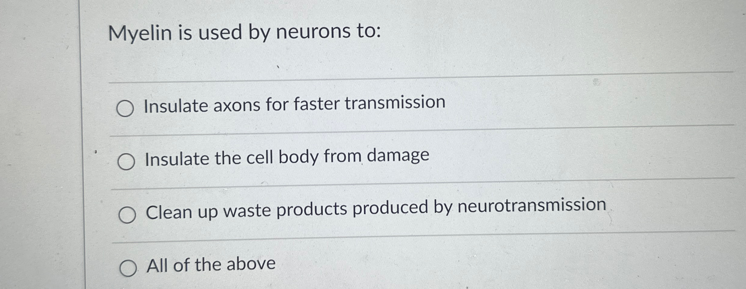 Solved Myelin is used by neurons to:q,Insulate axons for | Chegg.com