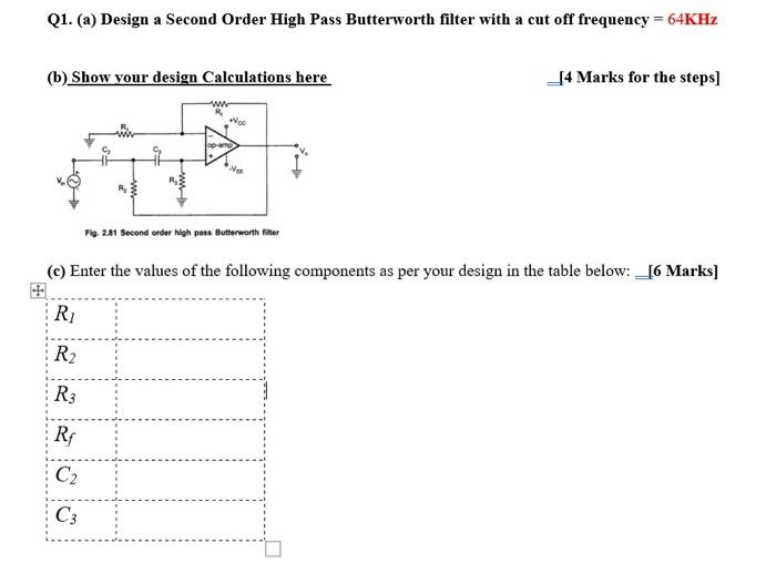 Solved Q1. (a) Design a Second Order High Pass Butterworth | Chegg.com