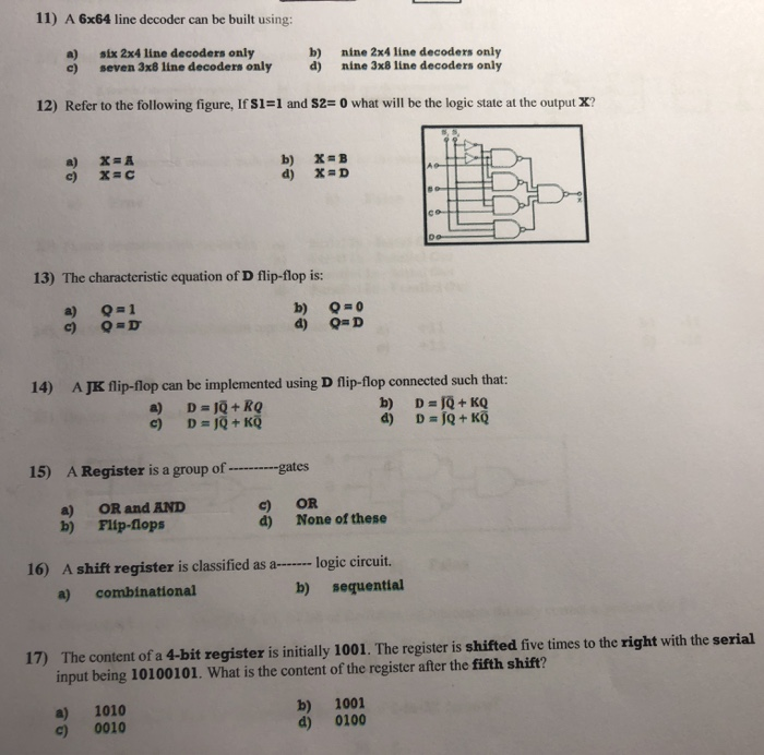 Solved 11) A 6x64 line decoder can be built using: six 2x4 | Chegg.com