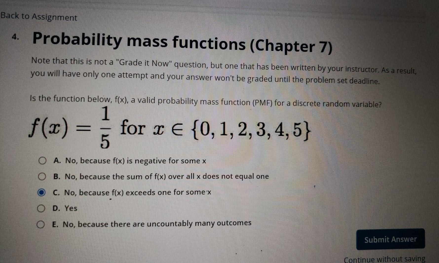 Solved Back to Assignment 4. Probability mass functions | Chegg.com