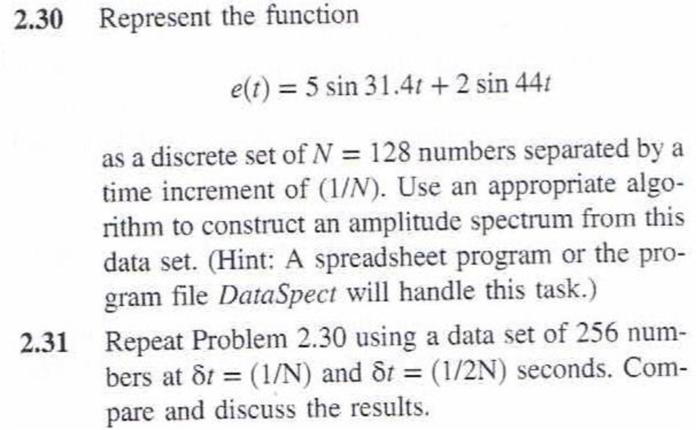 Solved 2.30 ﻿Represent the functione(t)=5sin31.4t+2sin44tas | Chegg.com
