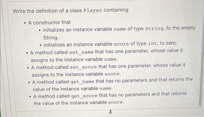 Solved Jrite the definition of a class Player containing: - | Chegg.com