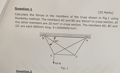 Solved Question 1[25 ﻿Marks]Calculate the forces in the | Chegg.com