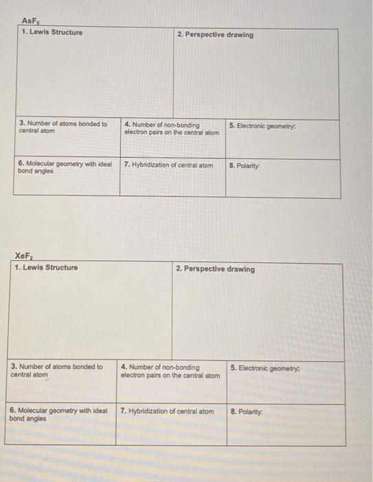 Solved AsF, 1. Lewis Structure 2. Porspective drawing | Chegg.com