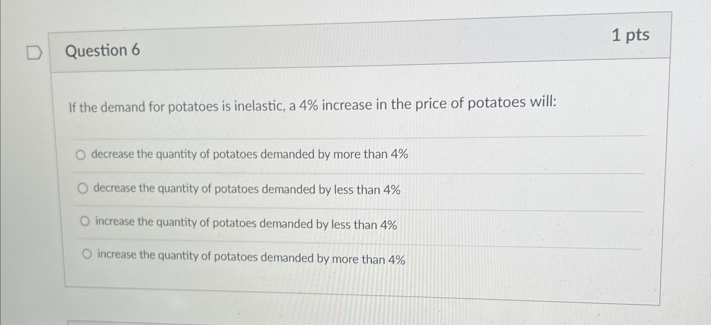 Solved Question 61ptsIf the demand for potatoes is | Chegg.com