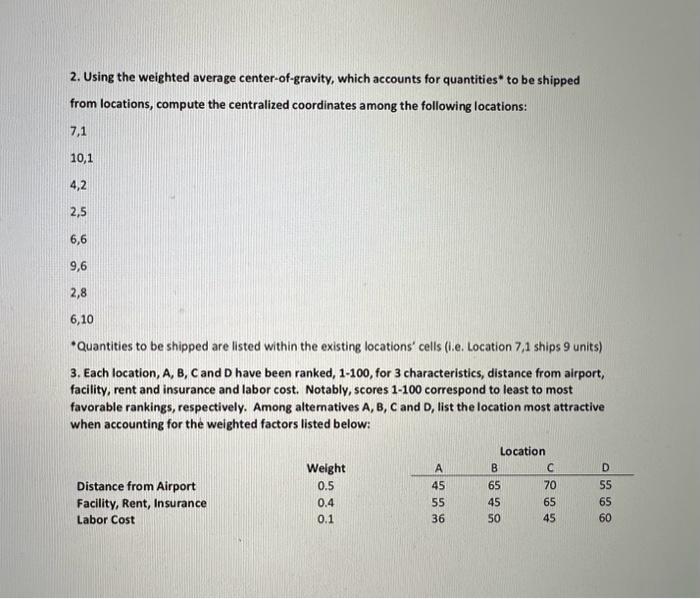 Solved Location Planning 1. Using the center-of-gravity | Chegg.com