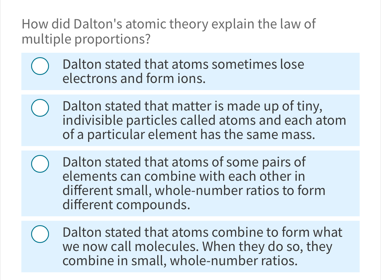 Solved How did Dalton's atomic theory explain the law of | Chegg.com