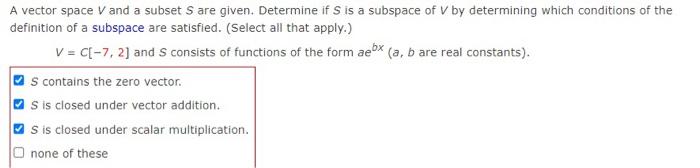 Solved A vector space V and a subset S are given. Determine | Chegg.com