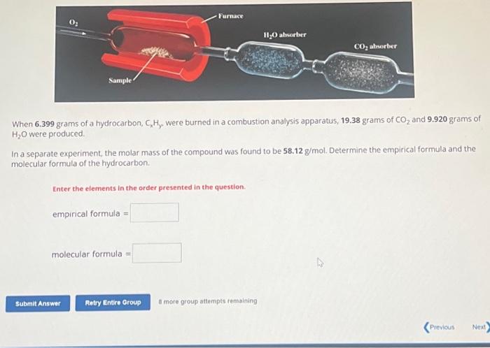 Solved Sample When 6.399 grams of a hydrocarbon, CxHy, were | Chegg.com