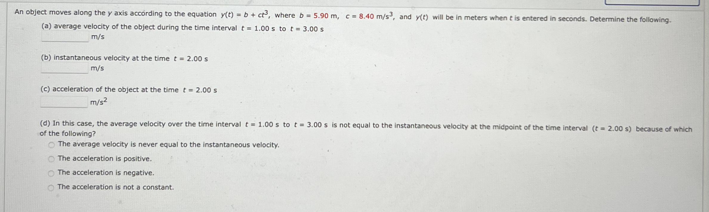 Solved An Object Moves Along The Y ﻿axis According To The