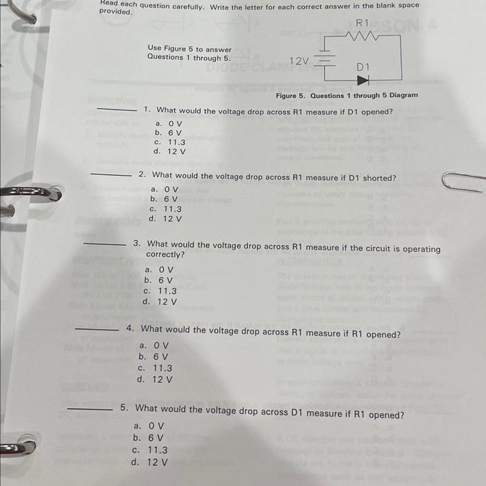 Solved Figure 5. Questions 1 through 5 Diagram 1. What would | Chegg.com