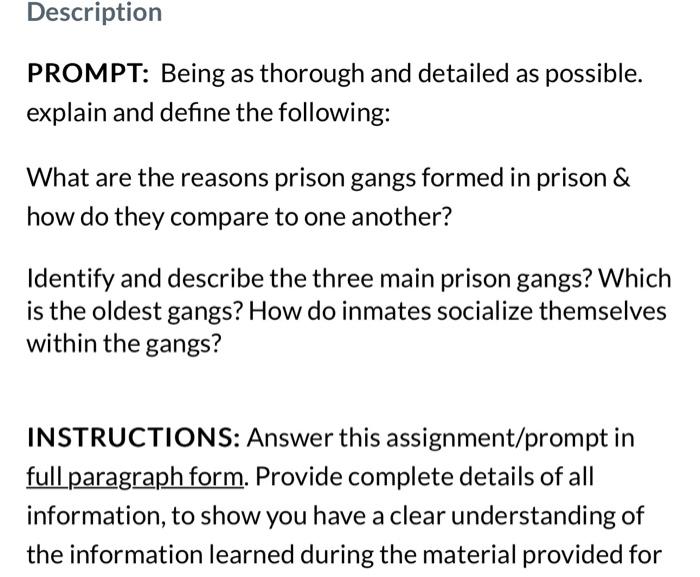Solved PROMPT: Being as thorough and detailed as possible. | Chegg.com