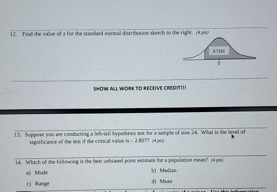 Solved 12. Find the value of z for the standard normal | Chegg.com