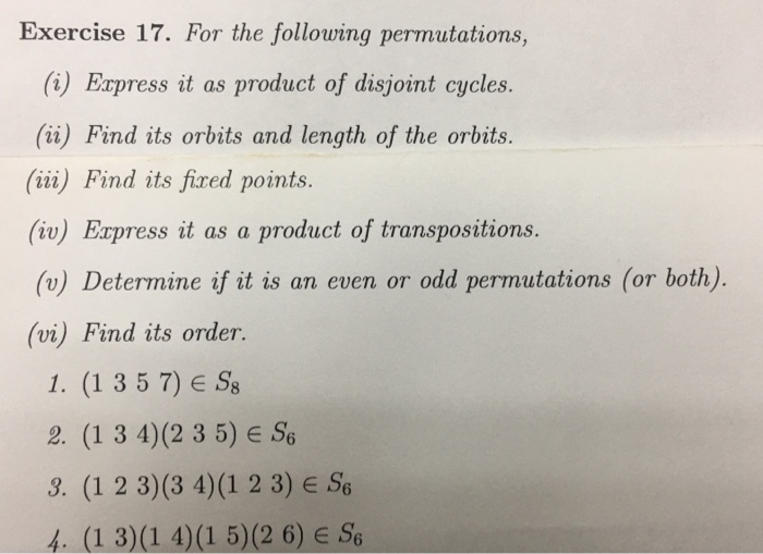 Solved Exercise 17. For the following permutations, (i) | Chegg.com