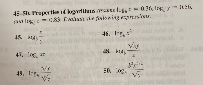 Solved 49. logb 3.3 45–50. Properties of logarithms Assume | Chegg.com