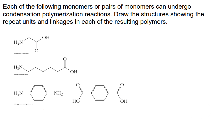 Solved Each of the following monomers or pairs of monomers | Chegg.com