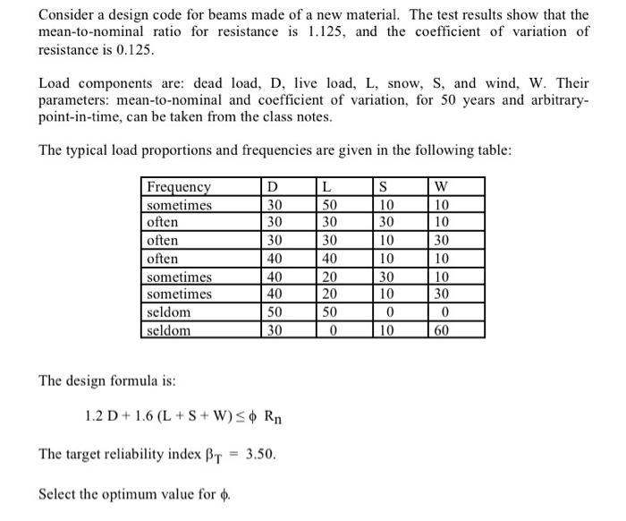 Solved Consider a design code for beams made of a new | Chegg.com