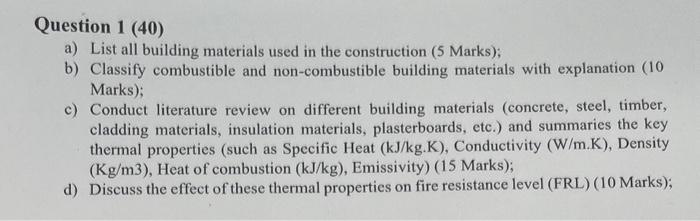 Solved Question 1 (40) a) List all building materials used | Chegg.com