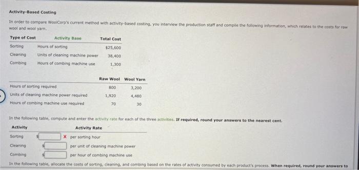 Solved Activity-Based Costing In order to compare Wooicorp's | Chegg.com