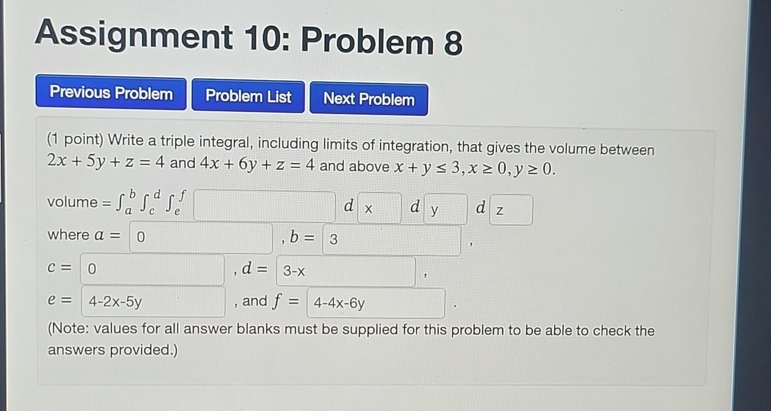 Solved Assignment 10: Problem 8 (1 point) Write a triple | Chegg.com