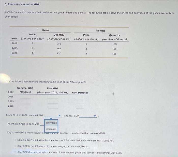 Solved 5. Real versus nominal GDP Consider a simple economy | Chegg.com