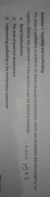 Solved Question 1: Vygotsky and scaffoldingThe notion of | Chegg.com