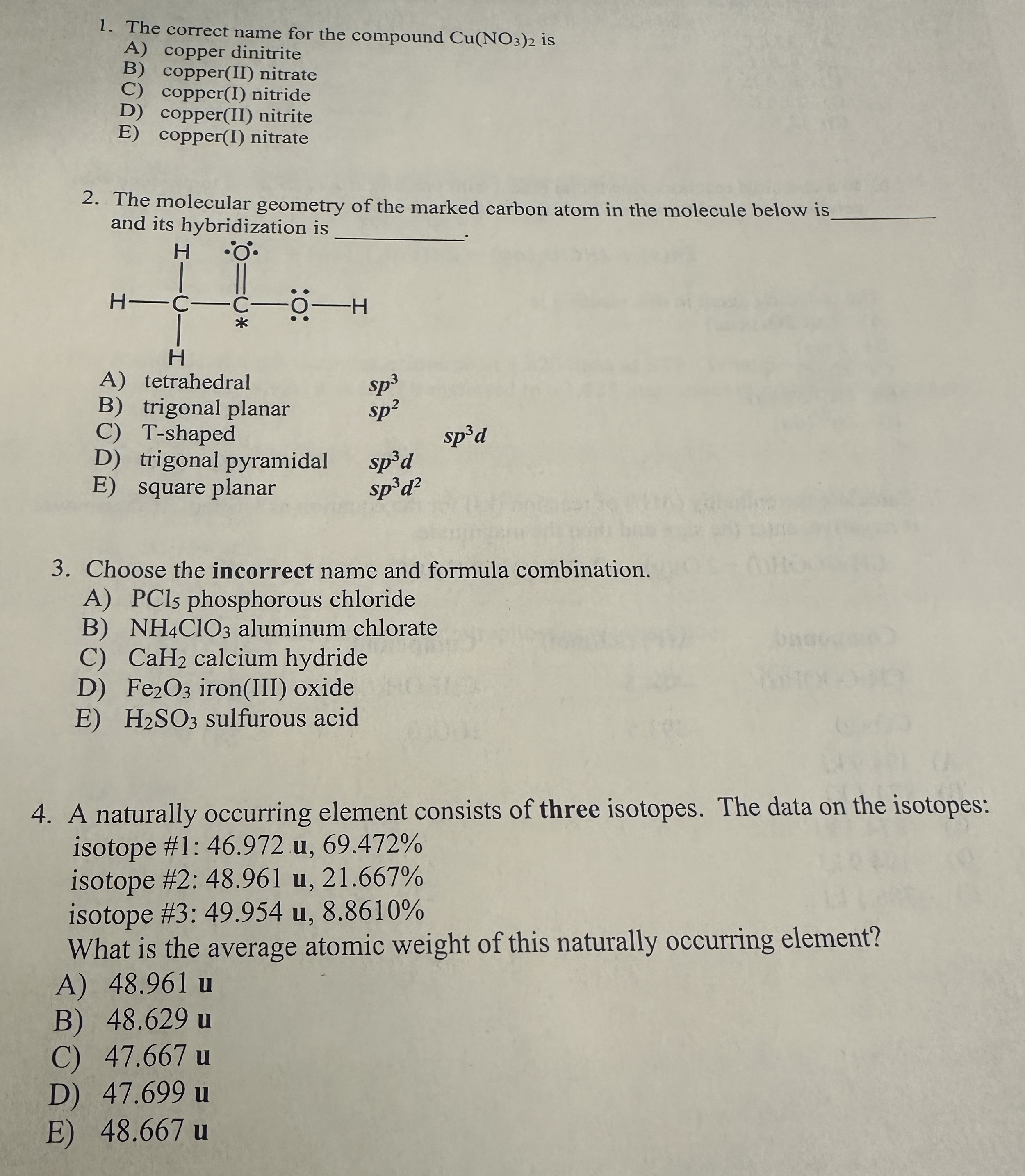 Solved The correct name for the compound Cu(NO3)2 ﻿isA) | Chegg.com