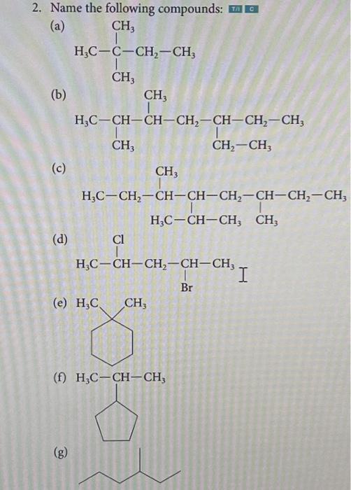 Solved 2. Name the following compounds: (a) (b (c) (d) (e) | Chegg.com