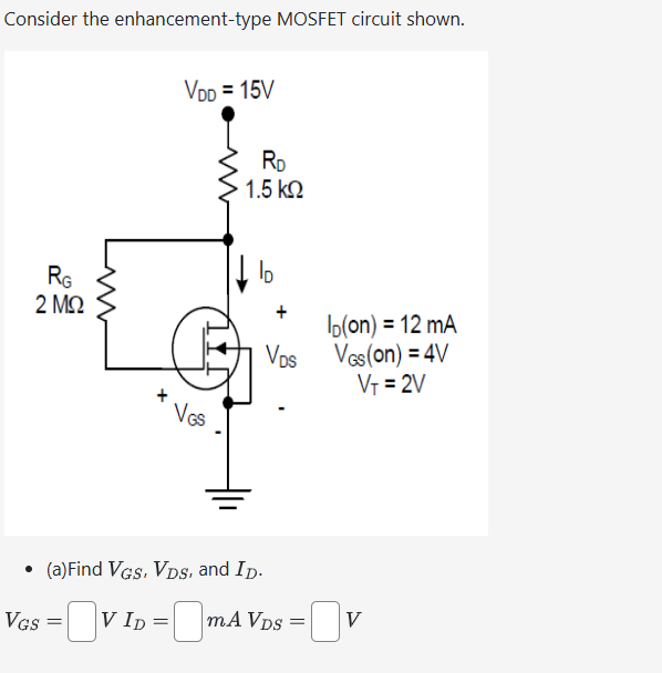Solved Consider the enhancement-type MOSFET circuit | Chegg.com