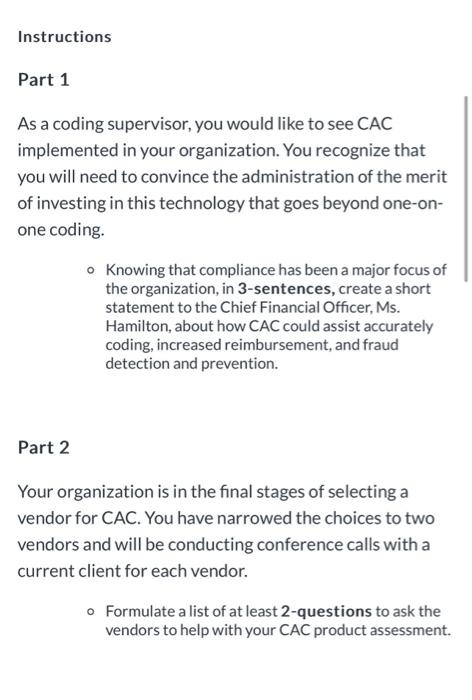 Solved Part 1 As a coding supervisor, you would like to see | Chegg.com