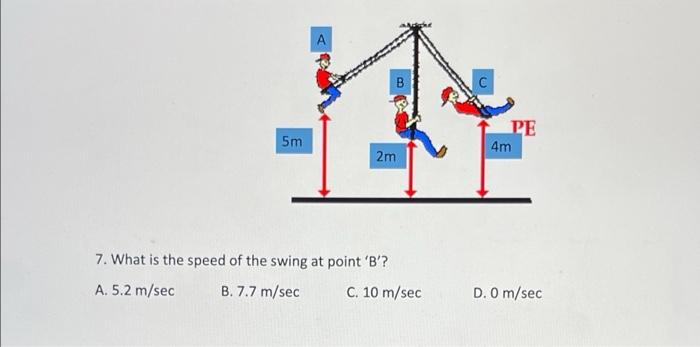 Solved 7. What is the speed of the swing at point ' B '? A. | Chegg.com
