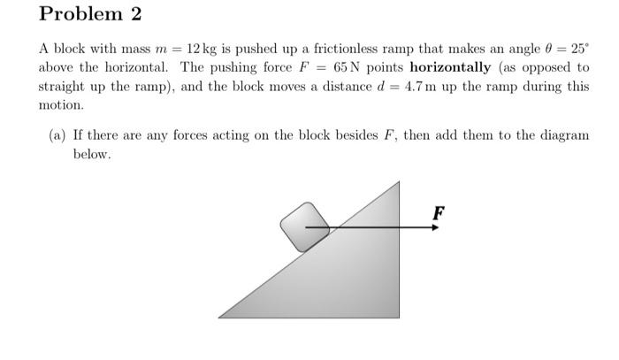 Solved A block with mass m=12 kg is pushed up a frictionless | Chegg.com