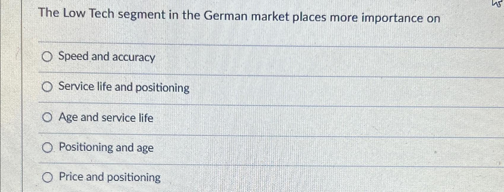 Solved The Low Tech segment in the German market places more | Chegg.com