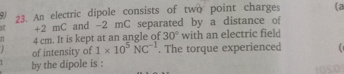 Solved An electric dipole consists of two point charges +2mC | Chegg.com