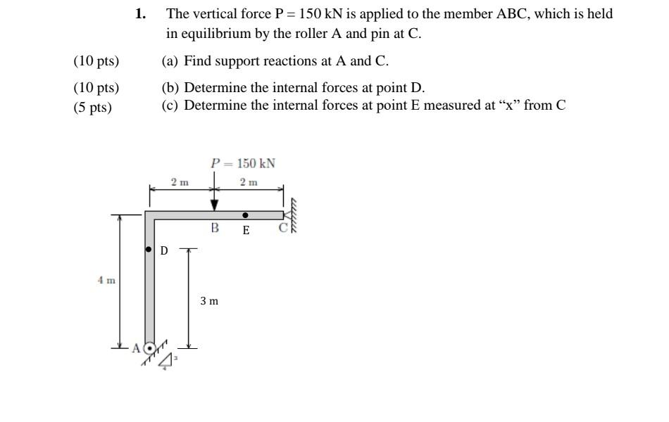 Solved 1. The vertical force P=150kN is applied to the | Chegg.com
