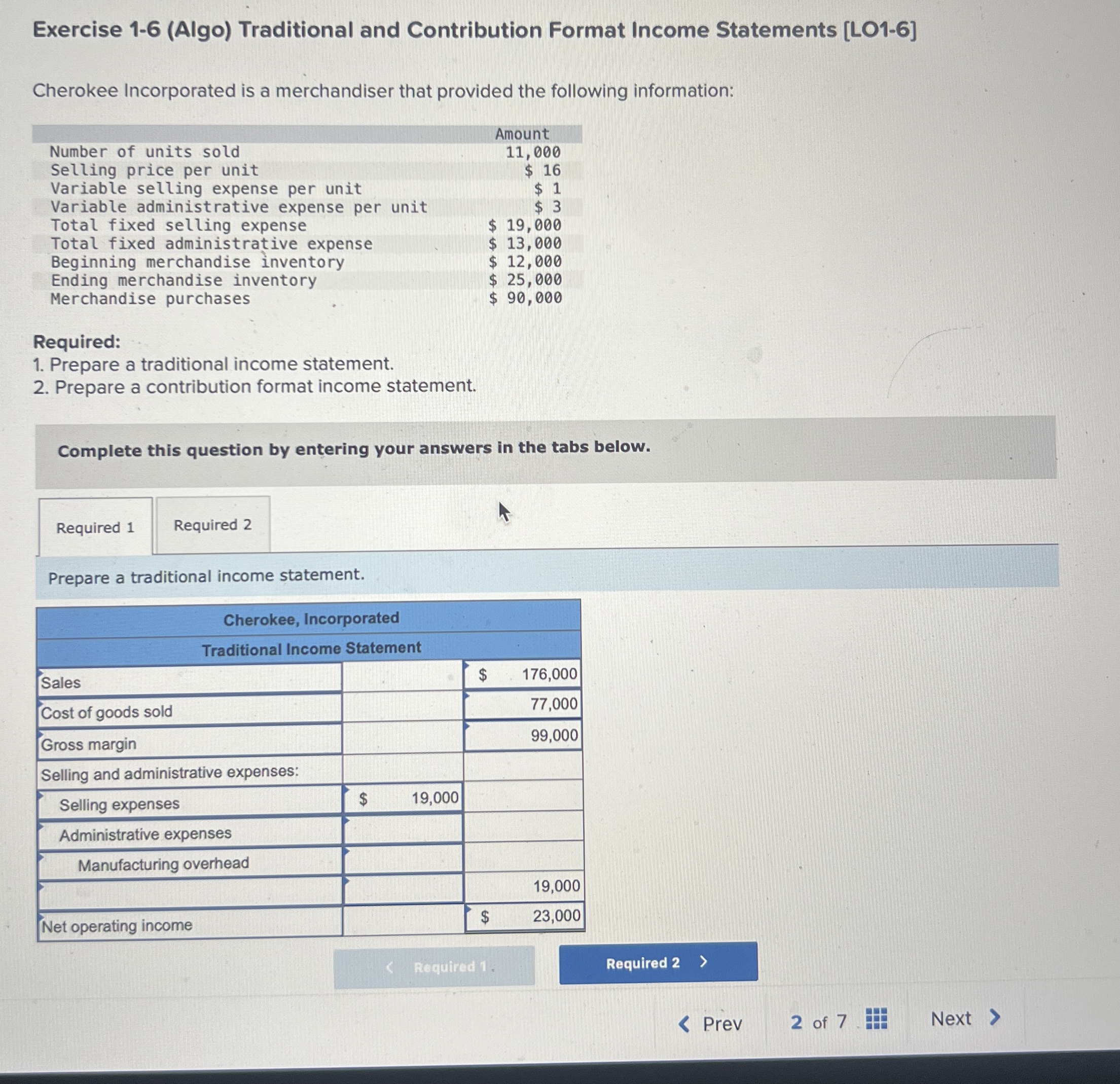 Solved Exercise 1-6 (Algo) ﻿Traditional and Contribution | Chegg.com